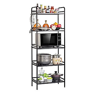 HDANI 5-Tier Standing Storage Shelf, Utility Shelves for Storage, Multifunctional Metal Storage Rack for Kitchen, Garage, Office, Bedroom (Black, 23.6''Lx13.8''Wx63''H)