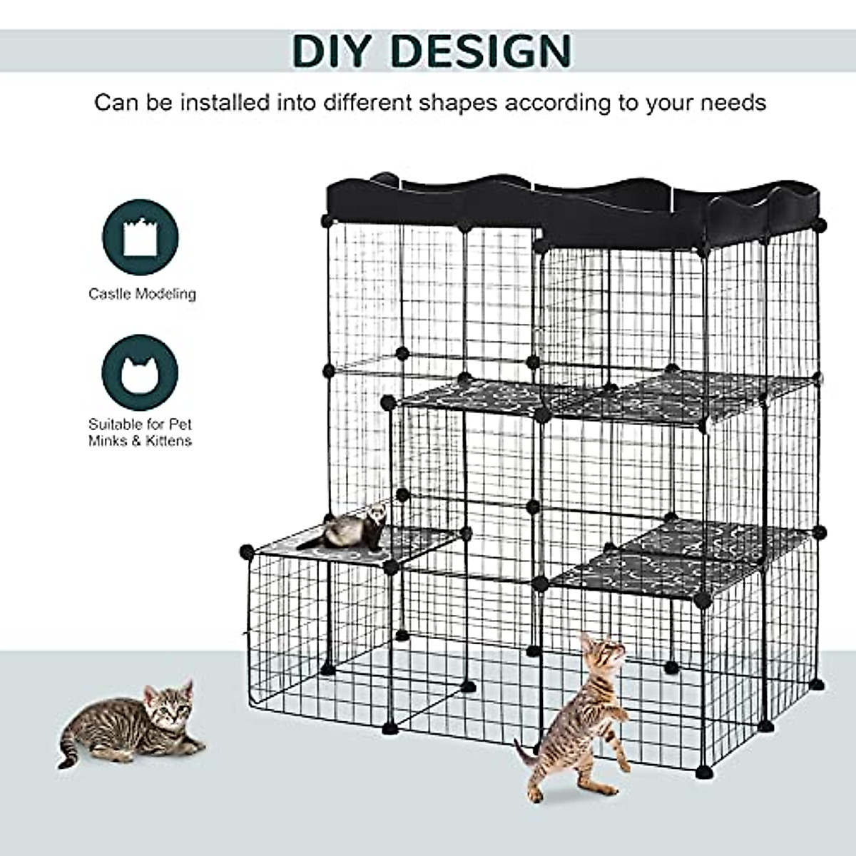 PawHut Pet Playpen Small Animal Cage Portable Metal Wire Yard Fence with Door, Ramp, Platform for Kitten, Ferret