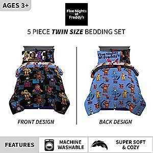 Franco Kids Bedding Super Soft Comforter and Sheet Set with Sham, 5 Piece Twin Size, Five Nights at Freddy's & Kids Room Window Curtains Drapes Set, 82 in x 84 in, Five Nights at Freddy's