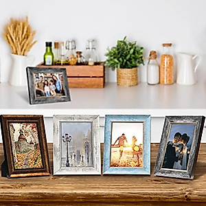XUANLUO 5x7 Picture Frames Set of 4 Rustic Retro Photo Frame with Tempered Glass Wall Mount and Tabletop Display Family Friends Wedding Gift