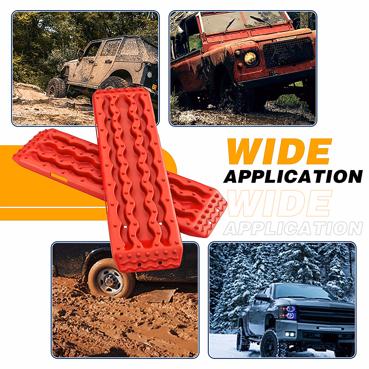 LILYPELLE Off Road Traction Boards, 2PCS Recovery Tracks Traction Mat for 4x4 Vehicle Truck SUV Car Offroad Sand Snow Mud Emergency Tire Traction Pads, Red