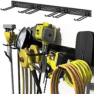 TORACK Wall Mount Tool Organizer, Garage Tool Hanger, Heavy Duty Garden Tool Storage Organization System for Yard Tools, Shovels, Brooms, Mops, Ski Rack for Garage Wall Holds Up to 600lbs