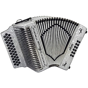Alacran NAL3412 DLX Accordion Package: 34 Button, 12 Bass Accordion with Case and Straps (Fa/FBE, White Pearl)