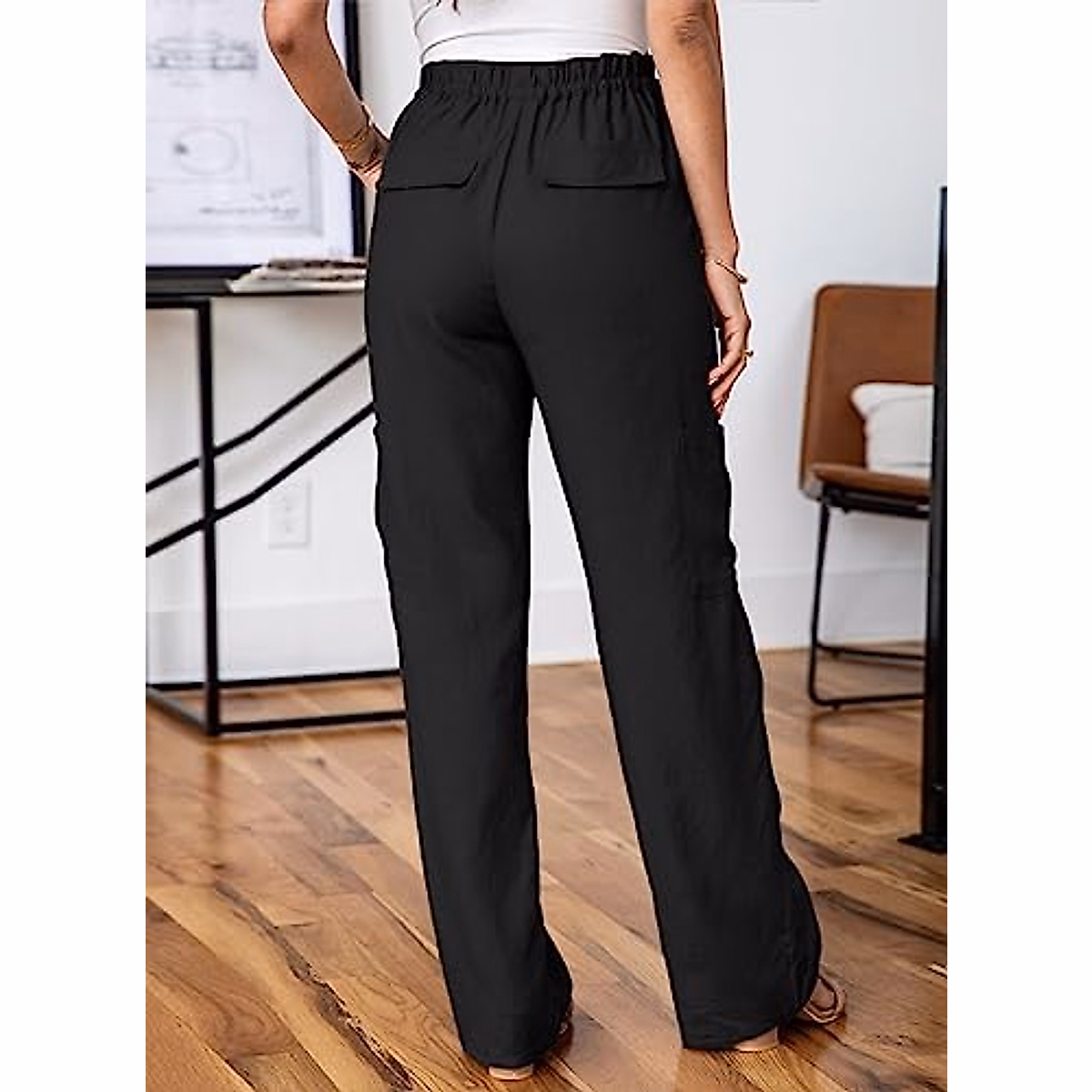 Acelitt High Waisted Cargo Pants for Women Trendy Ladies Fall Fashion 2024 Y2K Pants with Pocktes Black X-Large