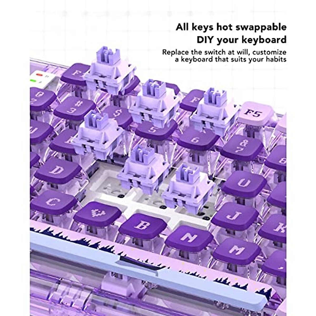 Mechanical Keyboard, 80 Keys Triple Modes Gasket Structure Transparent Case Hot Swapable Mechanical Gaming Keyboard,for Gaming Studying