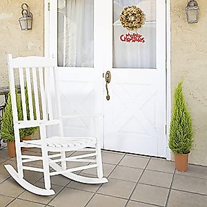 Oak White Outdoor Rocking Chair Patio Wooden Rocker Bistro Rocking Outdoor Balcony Backyard Chair Outdoor & Indoor Rocker Chair for Garden, Patio, Balcony, Backyard Porch Rocker 68.5X86X115CM