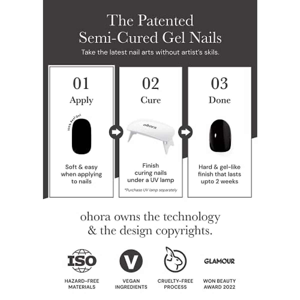 ohora Semi Cured Gel Nail Strips (N Afternoon Garden) - Works with Any Nail Lamps, Salon-Quality, Long Lasting, Easy to Apply & Remove - Includes 2 Prep Pads, Nail File & Wooden Stick