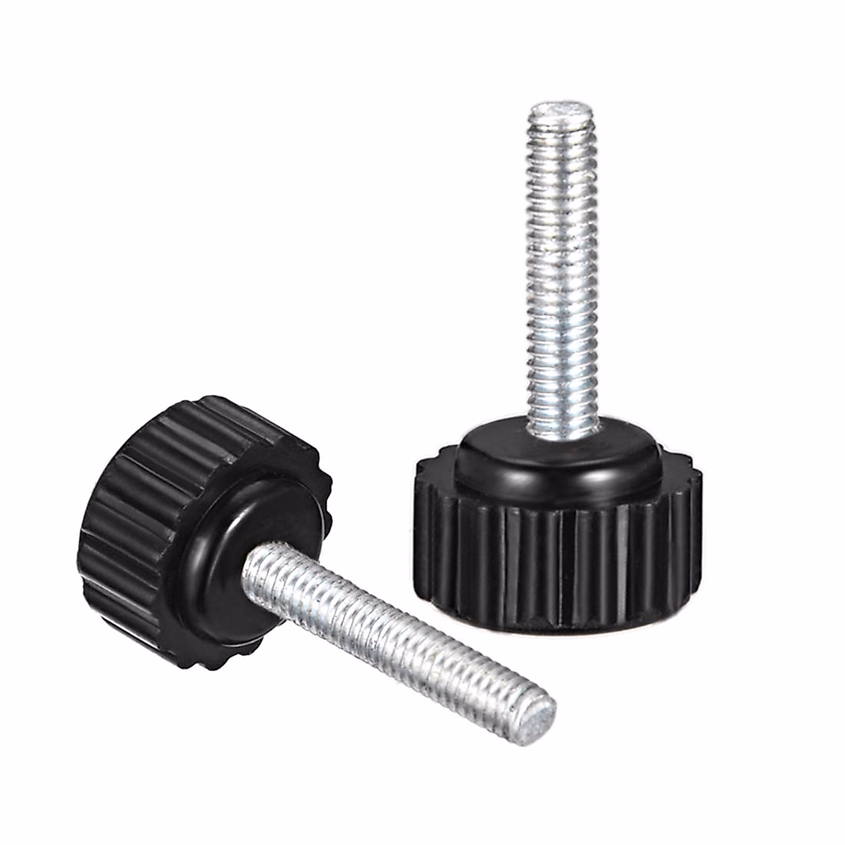 uxcell 6pcs Knurled Clamping Knobs M4 x 20mm Metric Zinc Plated Carbon Steel Male Thread Thumb Screw on Type 16mm Plastic Round Head Threaded Hand Bolt Stud Knobs Black