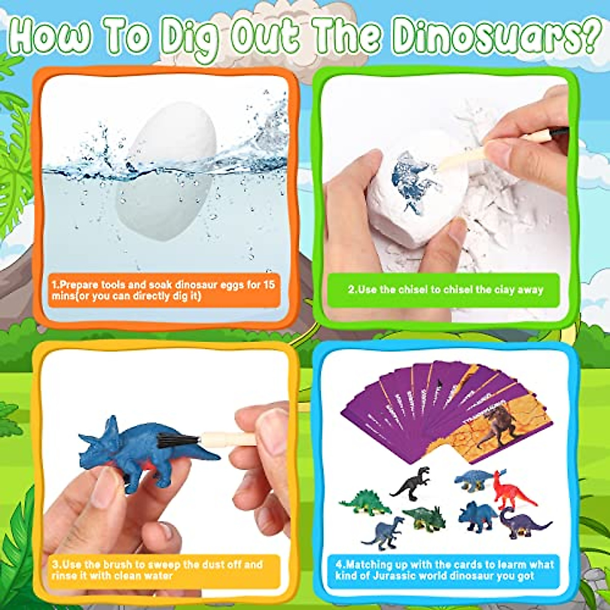Dinosaur Toys, 12 Pack Dino Eggs Dig Kit, Easter Eggs Excavation Science Fossil Archaeology Educational Experiments Kits for Kids, Easter Basket Stocking Stuffers, STEM Toys Party Gift Surprise Eggs
