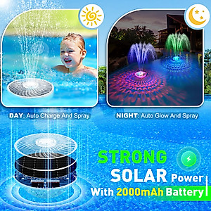 Uniwater Solar Pool Fountain with Light Show, 2024 Upgraded Large Solar Pool Water Fountain, 2 Spray Modes Floating Pool Fountain for Above Ground Pool,Solar Floating Fountain Pump for Pool Pond-1pk