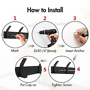 Jiafengyuan Coat Hook Towel Hooks Hat Rack Wall Hook Clothes Hooks Hanger Wall Mounted Heavy Duty Hook Rack Aluminum Alloy for Towel Bathroom Entrance Behind The Door Bedroom (5 Hook Black, 2-Pack)