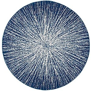 SAFAVIEH Evoke Collection 5'1" Round Navy/Ivory EVK228N Abstract Burst Non-Shedding Dining Room Entryway Foyer Living Room Bedroom Area Rug