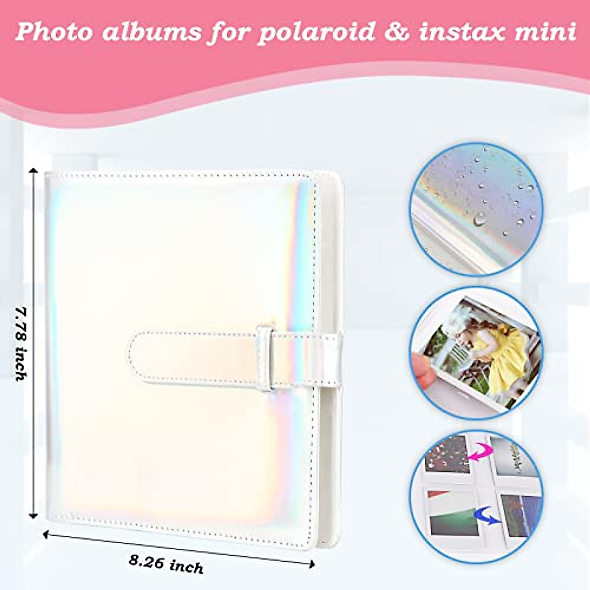 256 Vertical Photos for Instax Mini 12 Photo Album,Polaroid Photo Albums 2x3 for Fujifilm Instax Mini 11 9 8 7s 40 Film, Polaroid 300, HP Sprocket, K-pop Photocards (Magic Silver)
