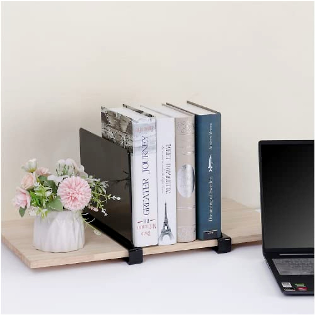 HAVIGET Acrylic Shelf Dividers for Closet Organization - Cabinet and Bookshelf Organizer for Shirt, Handbag, Sweater, Purse and Books - Plastic Separator in Kitchen, Bedroom, Garage (Black, 8 Packs)