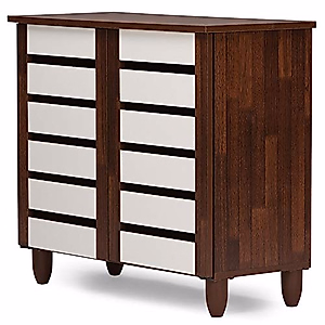 Pemberly Row Contemporary 2 Door Shoe Cabinet in Dark Oak and White