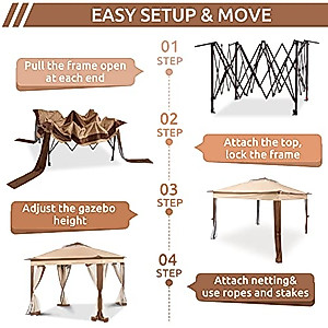 UDPATIO Pop Up Gazebo 11'x11' Patio Instant Gazebo Tent with Mosquito Netting, Outdoor Canopy Shelter with 121 Square Feet of Shade, Soft Top Metal Frame Gazebo for Lawn, Garden, Backyard and Deck