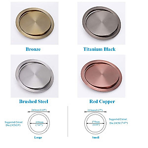 Stainless Steel Countertop Flush Built-in Flip-top Swing Cover Lid Trash Garbage Chute Kitchen Bath Top Grommet Bronze Red Gold (Titanium Black, Small)