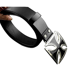 Mens Iron Huge Cross Buckle Biker Trucker Genuine Cowhide Leather Belt Black