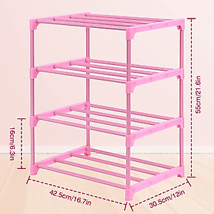 HITHIM 4-Tier Free Standing Shoe Racks for 6-8 Pairs Shoe Storage,Kids Shoe Racks for Small Place,Lightweight Stackable Shoe Shelf Organizer for Entryway, Doorway and Closet,Pink