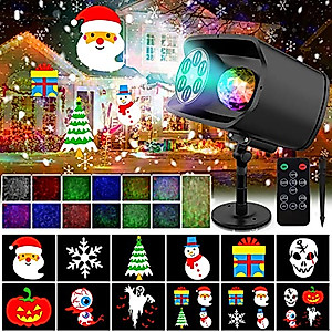 Halloween Christmas Projector Lights, 2 in 1 LED Water Wave Projector Light, Various Patterns Can Be Switched Freely with Remote Control, Used for Halloween Xmas Theme Holiday Party Decorations