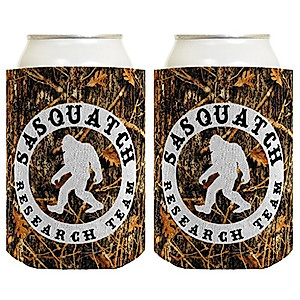 Funny Can Coolie Sasquatch Research Team Camping Gag Gift Outdoors Hiking Hunter Hunting 2 Pack Can Coolie Drink Coolers Coolies Woodland Camo