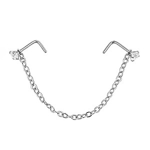 Nose Ring Surgical Steel Nostril Piercing Across Nose to Ear Chain Jewelry Double Nose Ring with Chain Stainless Steel for Women Men Nose Piercing Stud Nostril Jewelry