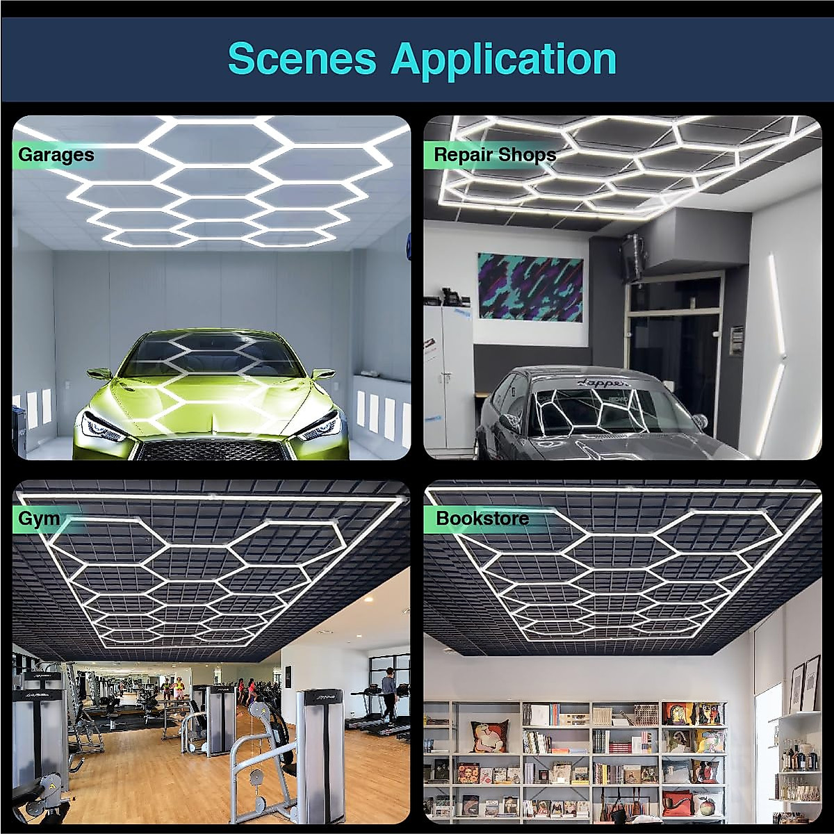 Hexagon Garage Light :16 Pack 128W 6500K 3 Honeycomb Ceiling Hex Lights Hexagon LED Lights for Garage Gym Basement Warehouse Auto Beauty Shop Car Detailing Hair Salon Workshop Lighting (hexagon-3-1)