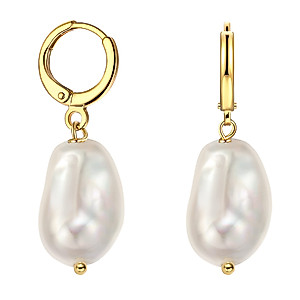 Pearls Hoop Earring Pearl Drop Dangle Earrings 12mm Shell Baroque Pearl Earrings for Women Dainty Jewelry