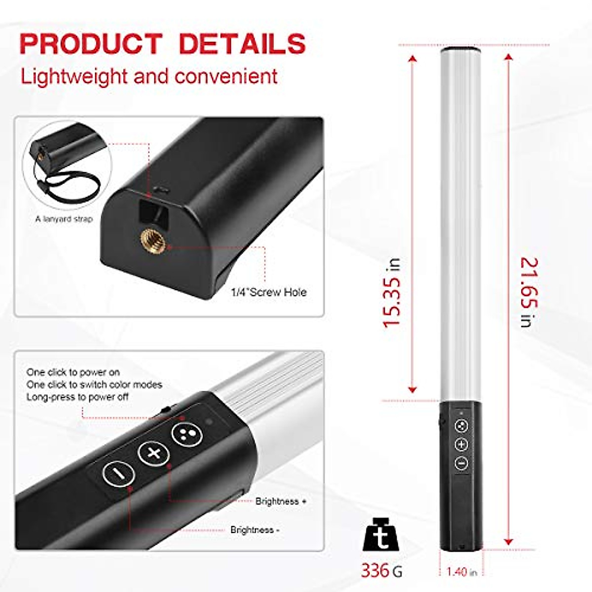 Hagibis RGB Handheld LED Video Light Wand Stick Photography Light 9 Colors,with Built-in Rechargable Battery and Remote Control,1000 Lumens Adjustable 3200K-5600K,Hot Shoe Adapter Included..