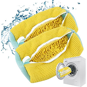 Shoe Washing Bag for Washing Machine, Laundry Shoe Bag For Washer And Dryer, Reusable Shoe Washing Machine Bag for All Shoe Types And Sizes, Yellow 2 Pack