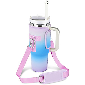 Water Bottle Holder for Stanley Cup with Strap,Tumbler Accessories for Stanley 40 oz,Anti Drop and Leakage,Suitable for Sports and Outdoor Use（Blueberry Ice Cream）(Cup Not Included)
