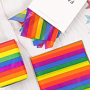 Whaline 100 Sheet Rainbow Tissue Paper Crepe Paper Colorful Stripes Art Tissue Bulk Colored Gift Wrapping Paper for DIY Art Craft Gay Pride Party Gift Bags Birthday Wedding Favors