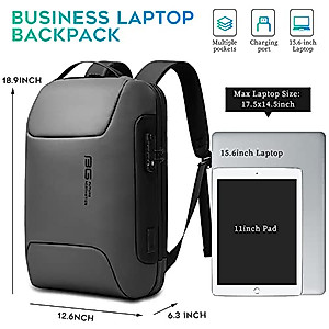 BANGE Anti Theft Backpack，Smart Business Laptop Fits 15.6 Inch Notebook, Work Backpack with USB Charging Port for Men and Women…