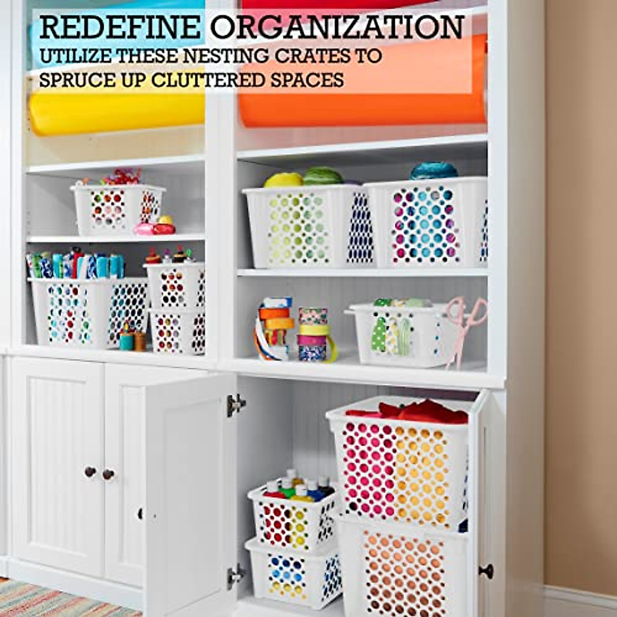Organize Your Home Medium Stackable White Storage Containers with Open Tops, 3 Pack, Great Organizing Bins for Pantry, Closet, Bedroom, and all Storage, 13.2” x 12” x 8.5”