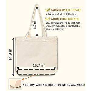 PN.HCNMTFB Canvas Tote Bag, 1 Inner Pockets, with Zipper, Stylish and Durable, Lightweight, Natural Cotton Grocery Shopping Cloth Bag, Perfect for Gifts, Work, School, Travel, Off-White