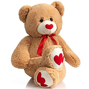 HollyHOME Big Teddy Bear Stuffed Animal Large Bear Plush with Red Heart for Girlfriend and Kids Valentine's Day 36 inch Tan