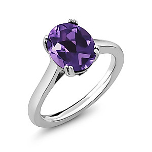 Gem Stone King 925 Sterling Silver Purple Amethyst and White Diamond Ring For Women (2.53 Cttw, Oval 11X9MM, Gemstone Birthstone, Available in size 5, 6, 7, 8, 9)