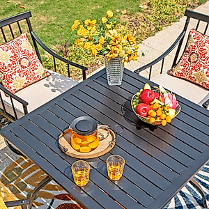 Sophia & William 37" Square Patio Outdoor Dining Table with 1.57" Umbrella Hole, All-Weather Resistant Table with E-Coating for 4 People, Black Metal Steel Slated Table for Garden Backyard Poolside