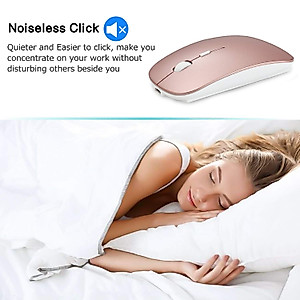 QIJIAYI 2.4GHz Wireless Bluetooth Mouse,Dual Mode Slim Rechargeable Wireless Mouse Silent USB Mice, 3 Adjustable DPI,Compatible for Laptop Windows MacBook Android MAC PC Computer (Rose Gold)