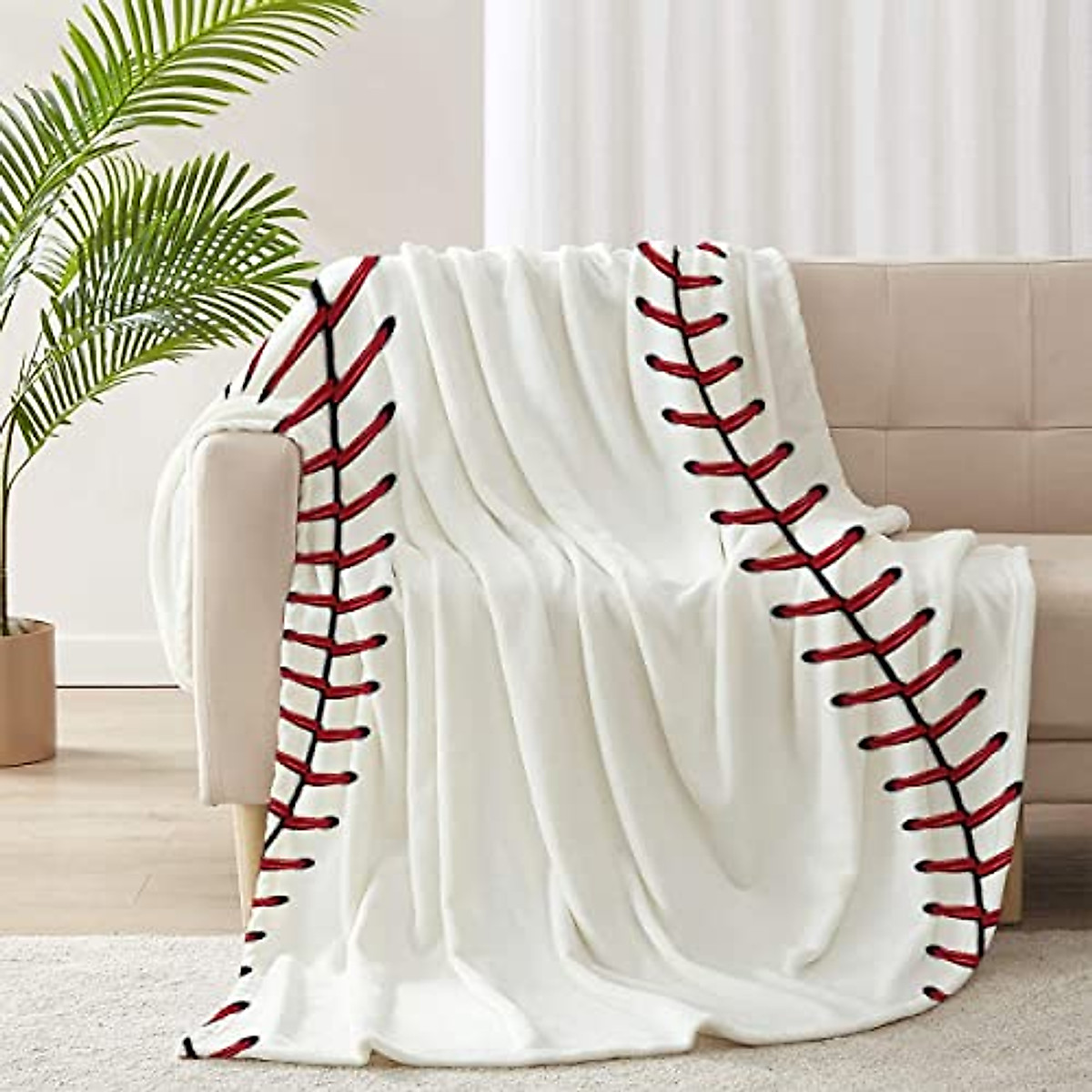 RICKYOUNG Baseball Style Flannel Lightweight Blankets Quilt Plush Fleece Soft Bedding Throw Blanket for Couch and Bed 80"x60" for Adult
