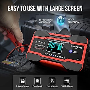 NEXPEAK 10-Amp Smart Fully Automatic Battery Charger, 12V and 24V, Maintainer Trickle Charger w/Temperature Compensation for Car Truck Motorcycle Lawn Mower Boat Marine Lead Acid Batteries…