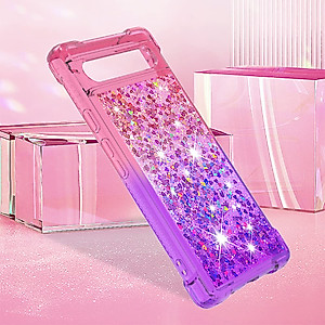 for Google Pixel 6a Case with Screen Protector, Glitter Bling Floating Liquid Women Girls Soft TPU Slim Cute Shockproof Phone Case Protective Cover for Google Pixel 6a Case -Purple Pink