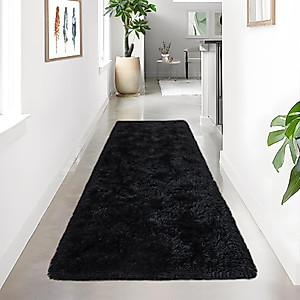 Noahas Fluffy Black Runner Area Rugs, Non-Slip Shaggy Fuzzy Carpet for Bedrooms, Hallways, Living Room, Nursery - Soft Decor Rug for Kids, Girls, Boys