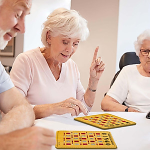 MR CHIPS Jam-Proof Quick-Clear Deluxe Fingertip Slide Bingo Cards with Sliding Windows 50 Pack in Woodgrain Style