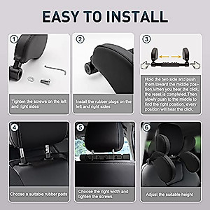 KUNGKIC Car Headrest Pillow,Full Grain Leather,U Shaped Car Seat Adjustable Head Neck Support,Sleeping Travel Car Pillow,Sleep Cushion Car Side Pillow for Kids Adults Elders (Black)