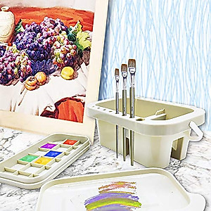 Cshangzei Paint Brush Basin,Plastic Paint Water Cup Brush Tub,Multifunction Artist Brush Washer with Brush Holder,Palettes and Handle for Watercolor Outdoor Indoor Painting