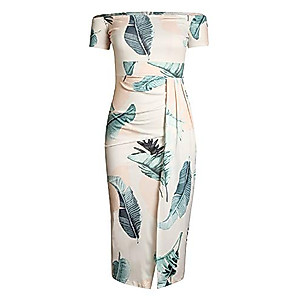 Dearlove Women's Casual Off The Shoulder Floral Print High Slit Evening Party Bridemaid Wedding Dress White Maternity XL