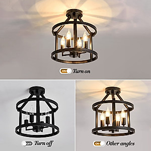 UOFUS Metal Semi Flush Mount Ceiling Light Fixture 4 Candle Holder Matte Chandelier Farmhouse Ceiling Lamp for Dining Room Bedroom Kitchen Hallway Entryway（Black）