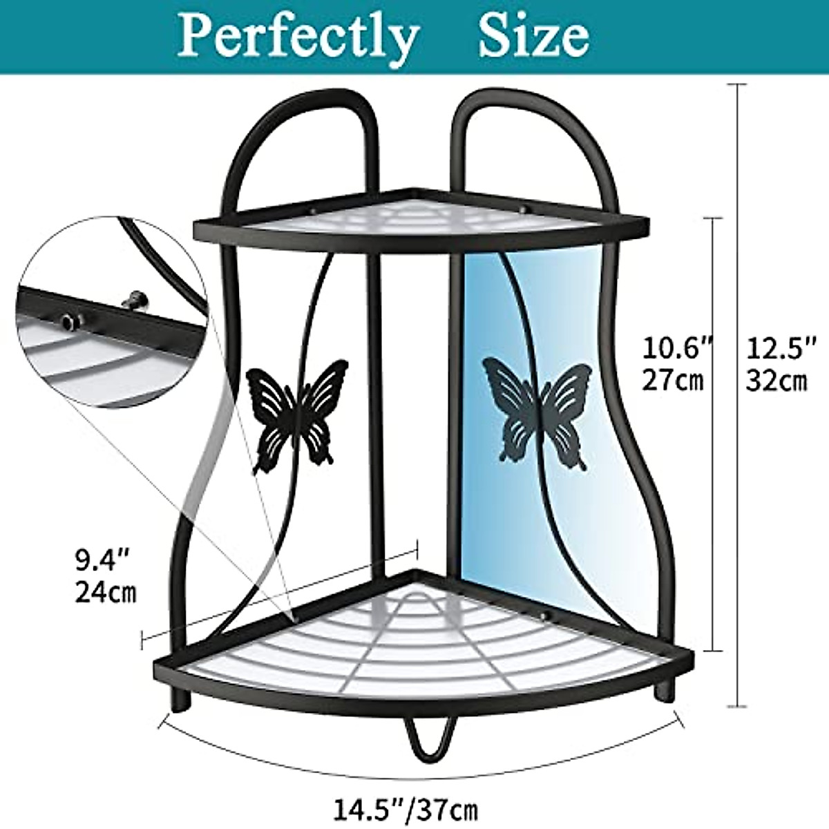 Tamomic 2 Tier Corner Bathroom Sink Organizer Countertop Shelves,Vanity Organizer Trays Shelf Storage with Decor Butterfly,Black