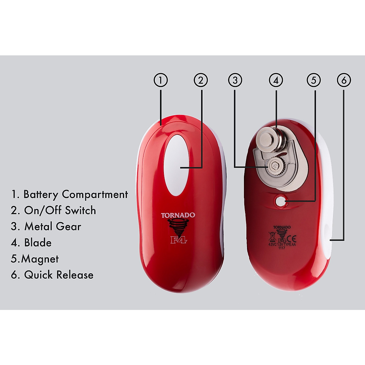 Tornado F4 Can Opener-Great for Arthritis Sufferers, Safest, fastest, Easiest Hands-Free Can Opener-New and Improved (RED)…